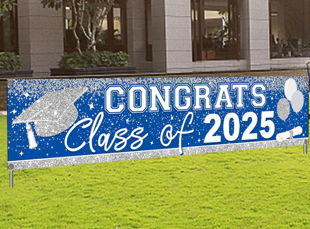 Large Congrats Grad Banner Light Blue Class of 2025 Banner Backdrop ...