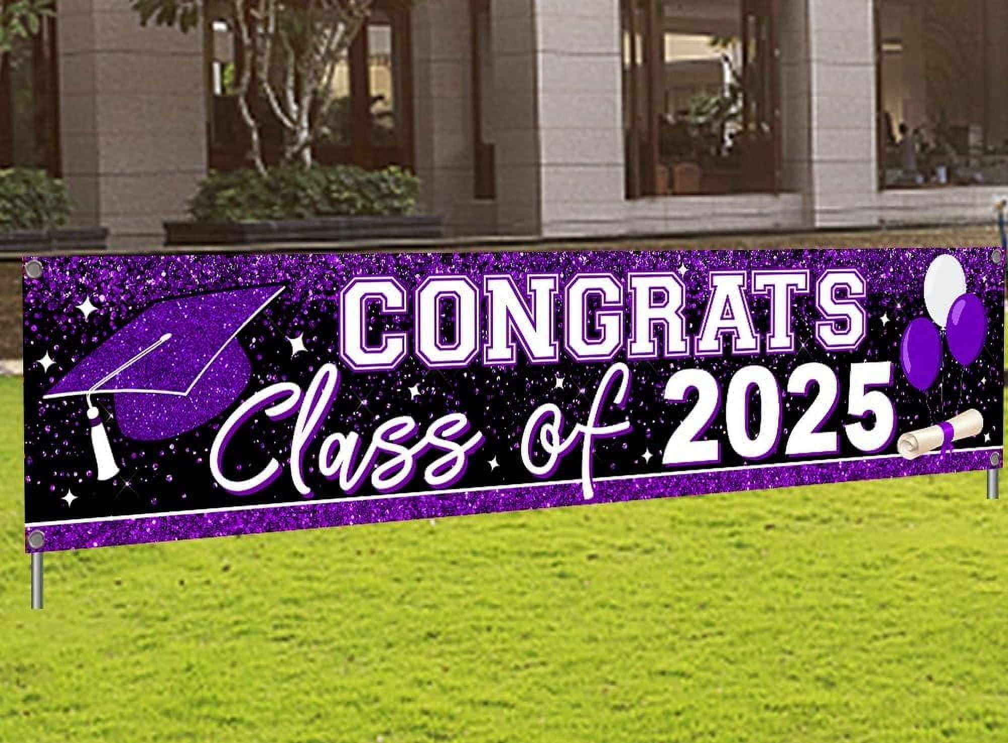 Large Congrats Grad Banner Purple Class of 2025 Banner Backdrop ...