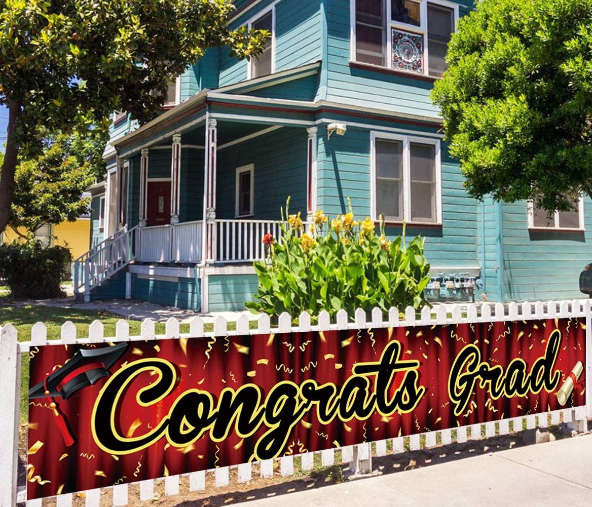 Large Congrats Grad Banner Red Graduation Sign Banner Red and Black ...