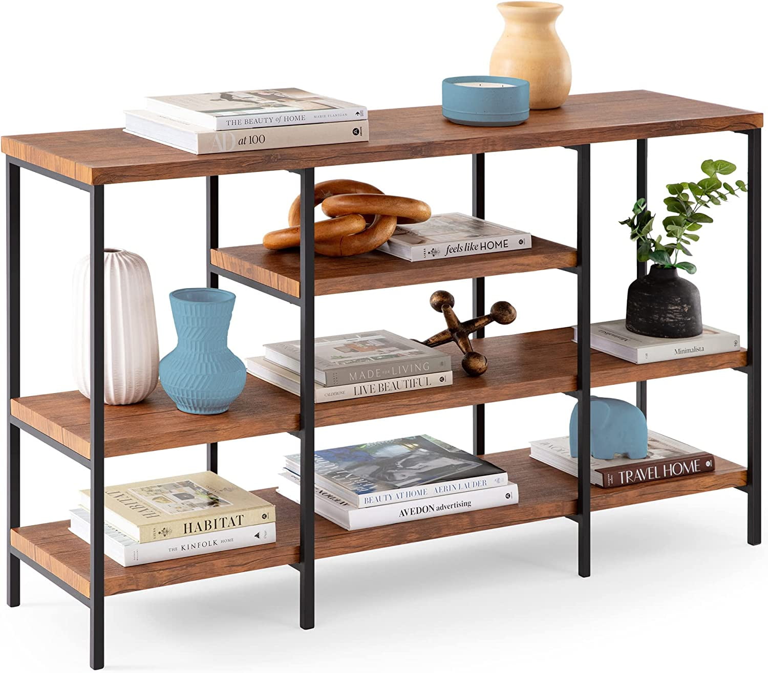 Large Console Table, 4-Tier 55in Rustic, Industrial Sofa Table Storage ...