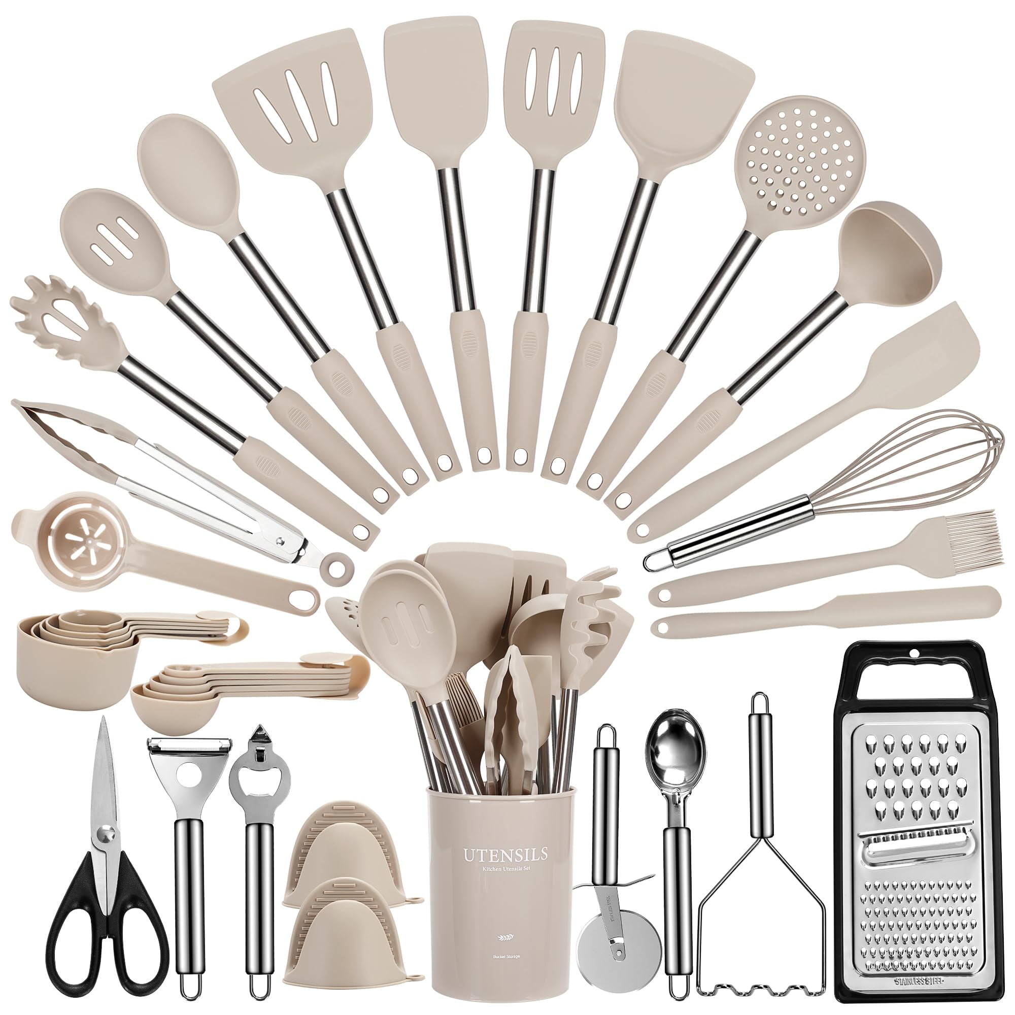 Large Cooking Utensils Set, 35 Pcs Silicone Kitchen Utensils Set with ...