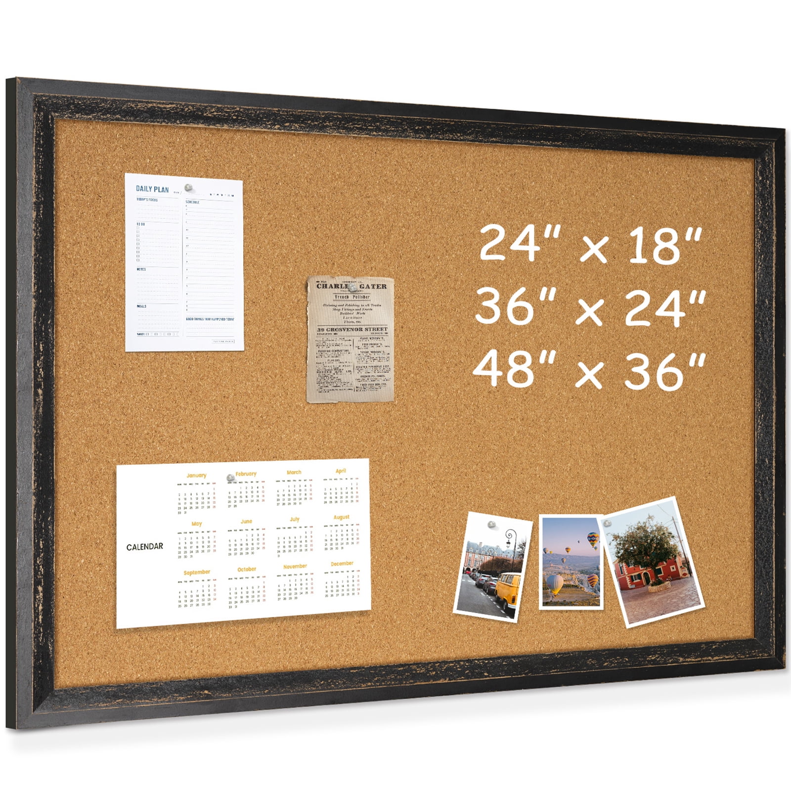 Large Cork Board Bulletin Board Poster Board Foam 48" x 36", Black Wood ...