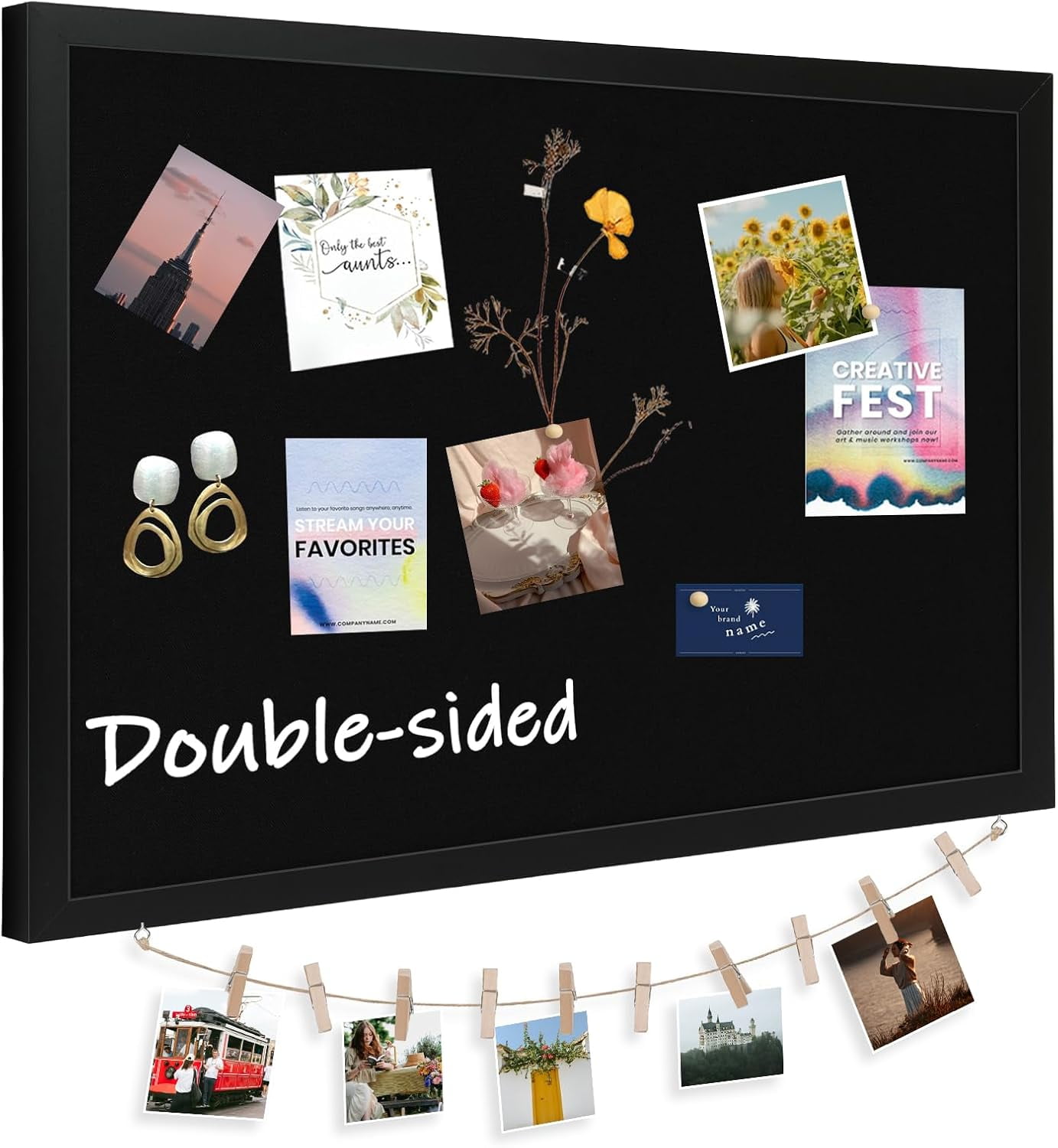 Large Cork Board Double-Sided Bulletin Board with Linen 36"x 24", Black ...