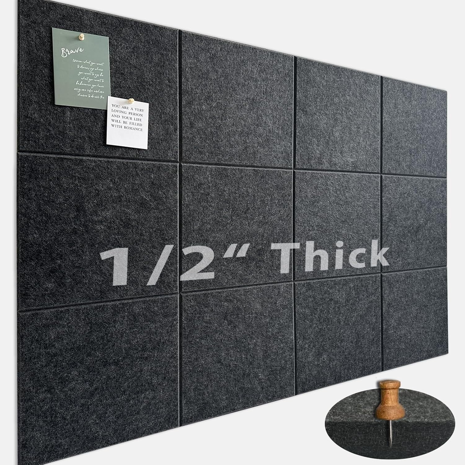 Large Cork Board for Office Wall Decor,48"x36"-12 Pack Felt Wall Tiles ...