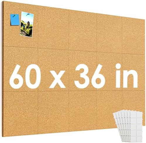 Large Cork Board for Wall 36" x 24", 6 Pack Cork Board Tiles with 20 ...