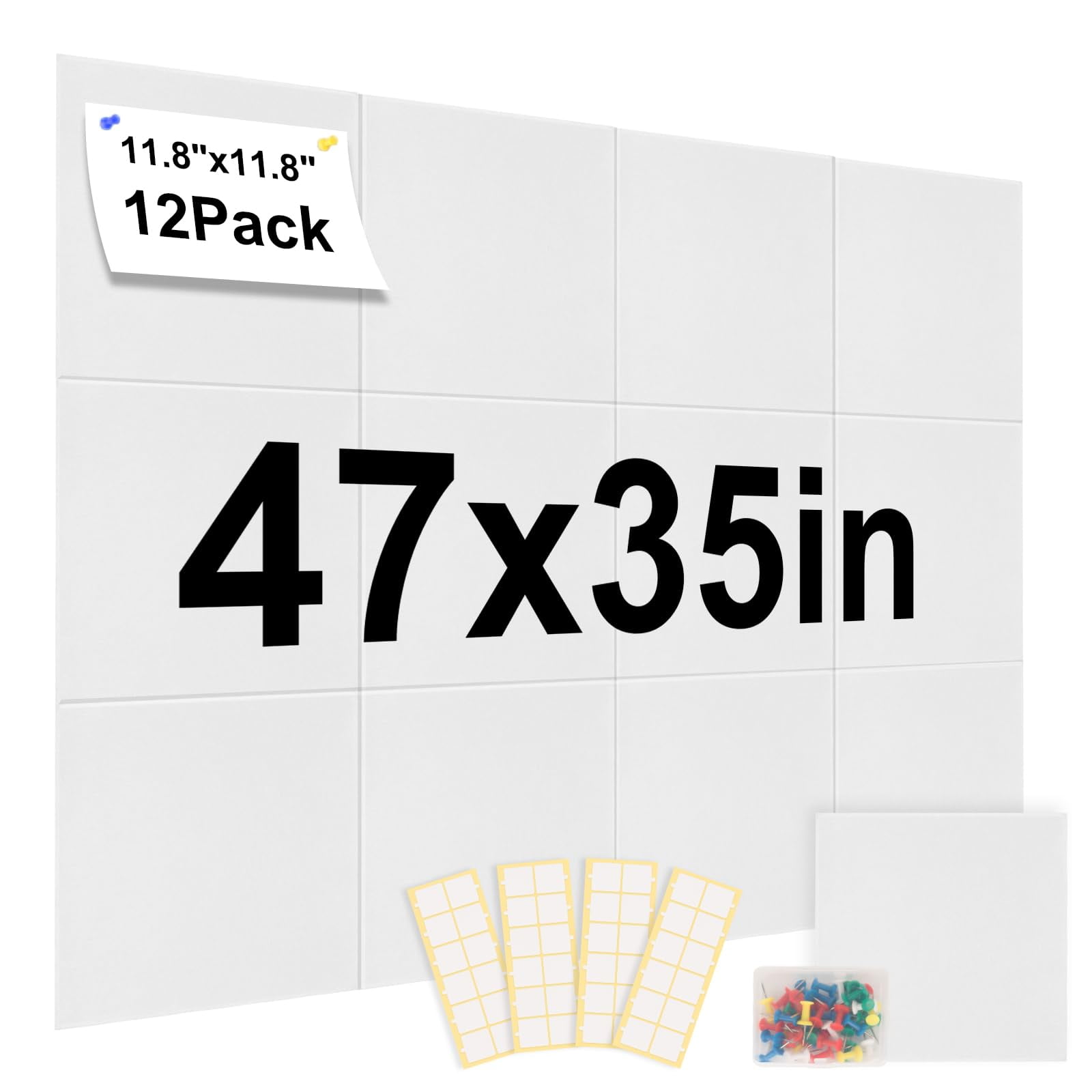 Large Cork Board for Wall 47" x 35", 12 Pack Felt Wall Tiles with Safe ...
