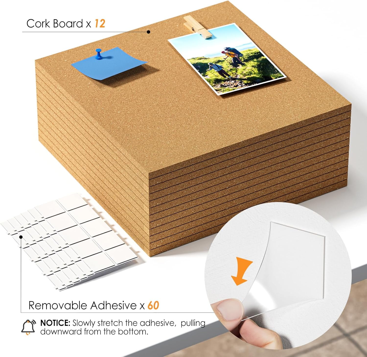 Large Cork Board for Wall 48" x 36", 12 Pack Cork Board Tiles with 40 ...
