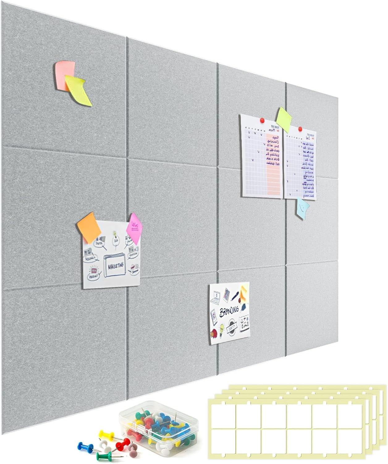 Large Cork Board for Walls - 12 Pack Bulletin Tiles, 48"x36" Felt Wall ...