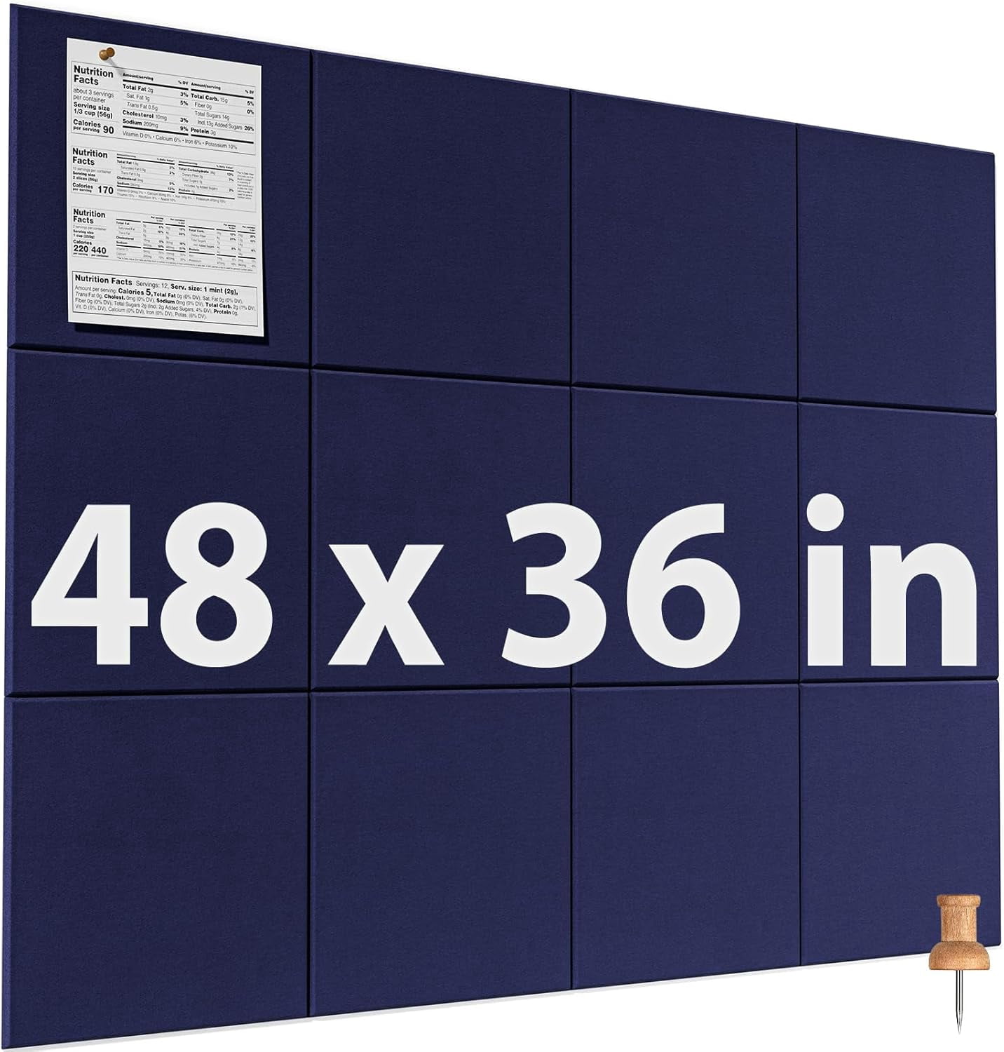 Large Cork Board for Wall 47" X 35" Dark Blue Bulletin Board with 12 ...