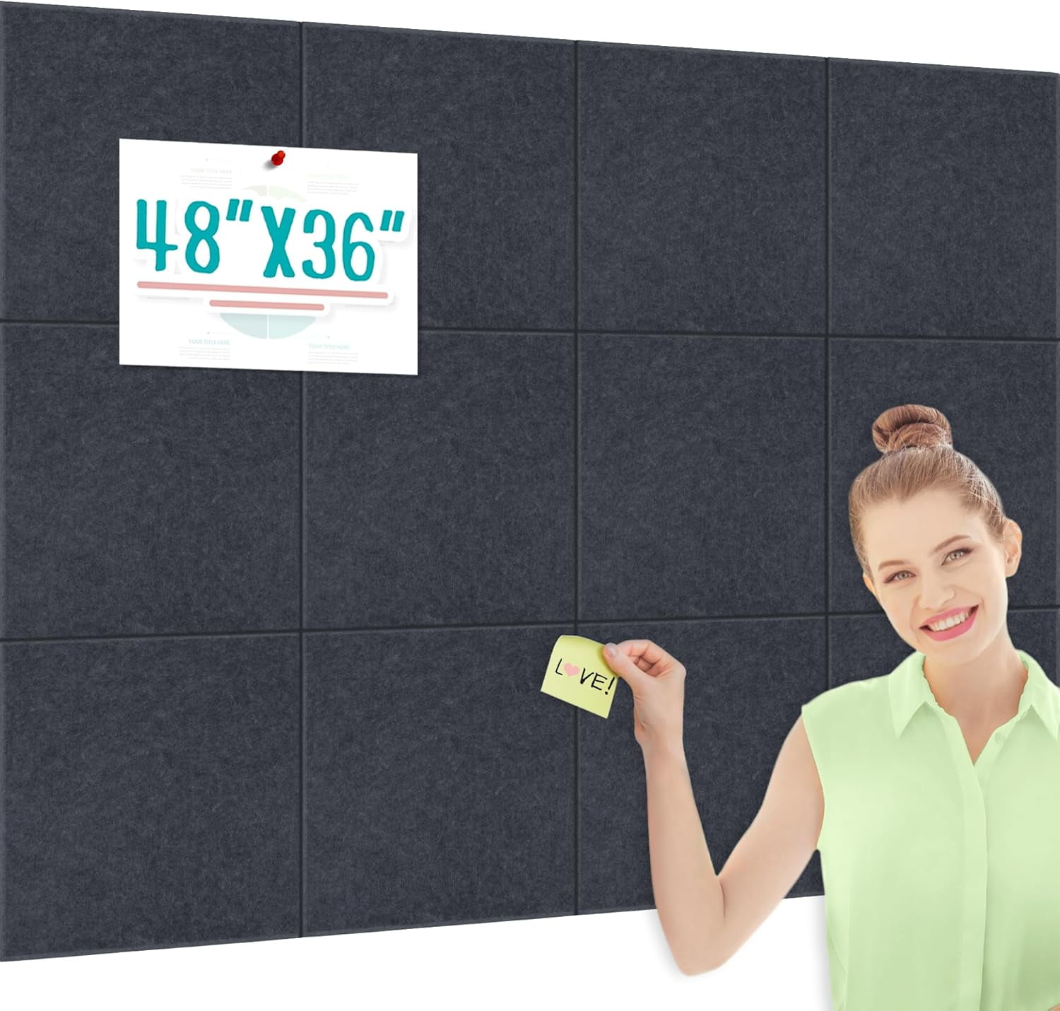 Large Cork Bulletin Board Alternative 48"x36", 12 Pack Felt CorkBoard ...