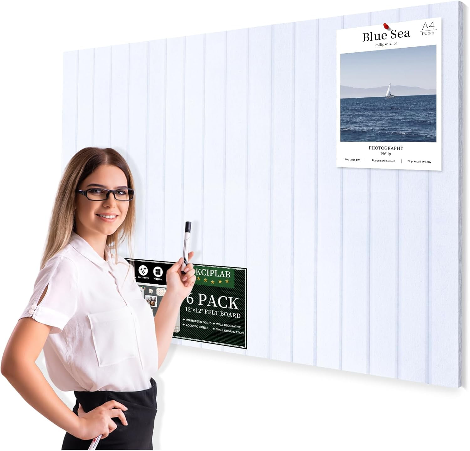 Large Cork Bulletin Board for Wall 36"x24", 6 Pack Felt Slat Wall Panel ...