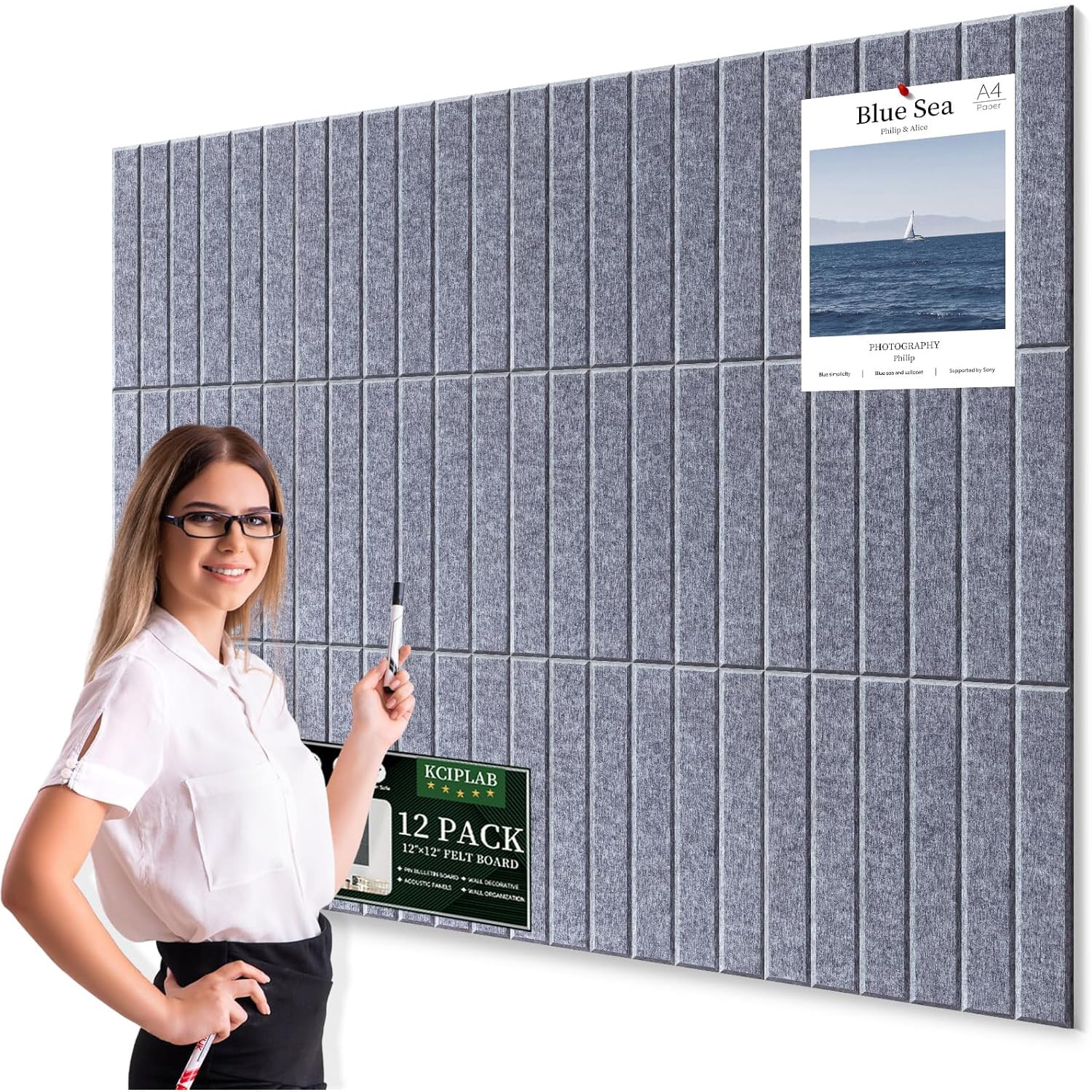 Large Cork Bulletin Board for Wall 48"x36", 12 Pack Felt Slat Wall ...