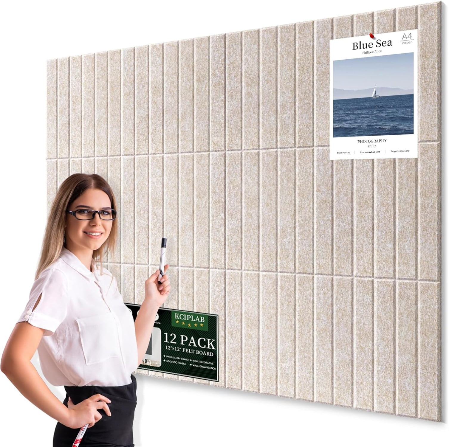 Large Cork Bulletin Board for Wall 48"x 36", 12 Pack Felt Slat Wall ...