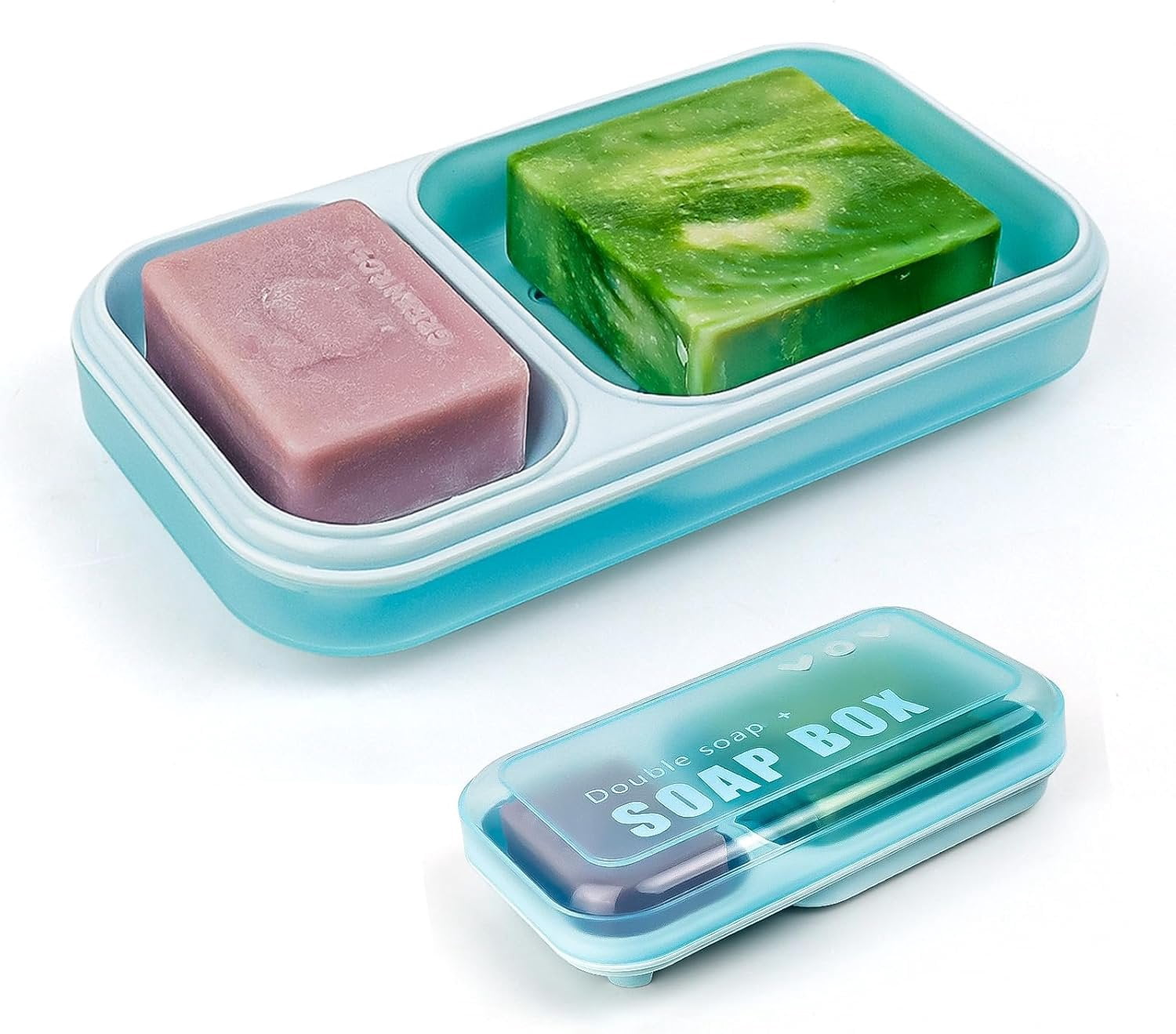 Large Countertop Double Soap Dish with Lid, 2-Compartment Self Draining ...