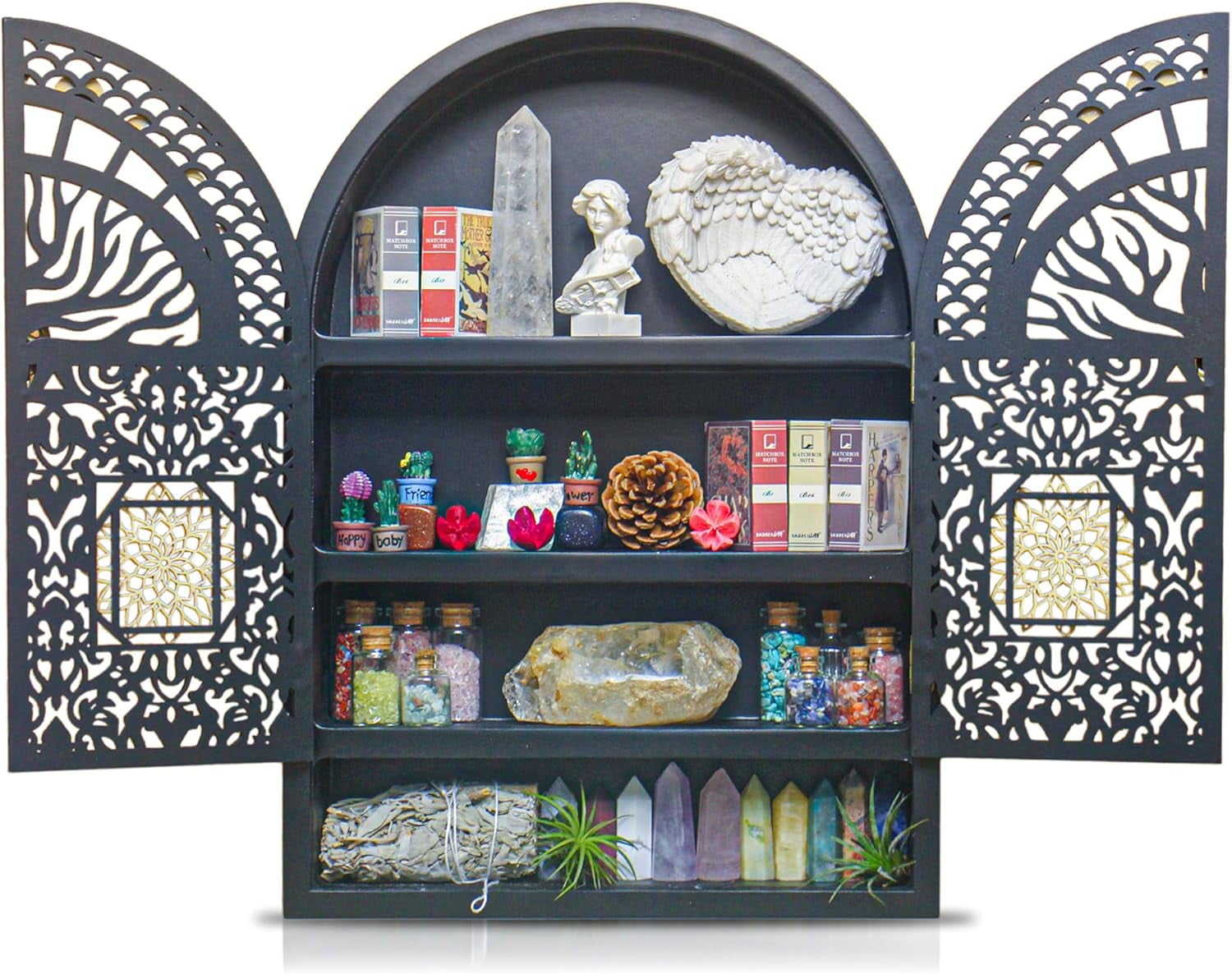 Large Crystal Display Shelf for Wall, Crescent Moon Phase Shelf Wall ...