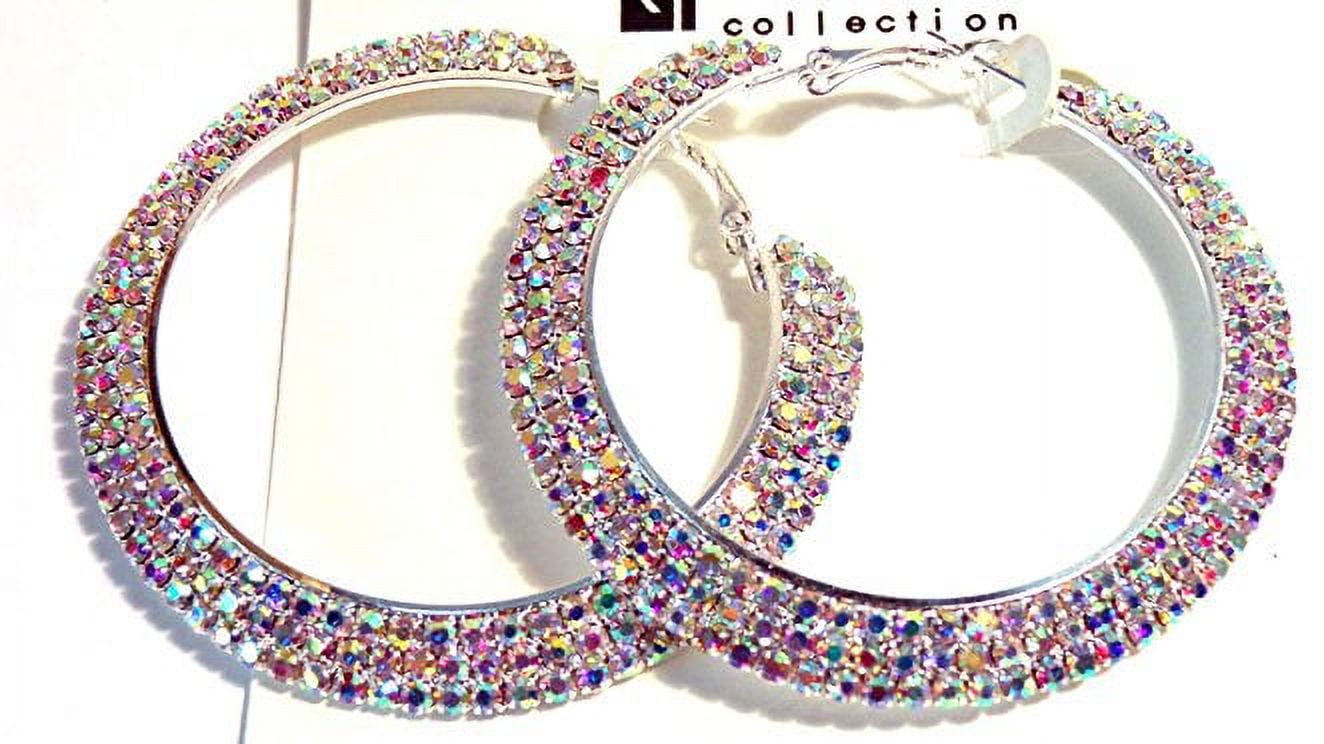 Large Crystal Hoop Earrings Iridescent Rhinestone Earrings 2.5 inch ...