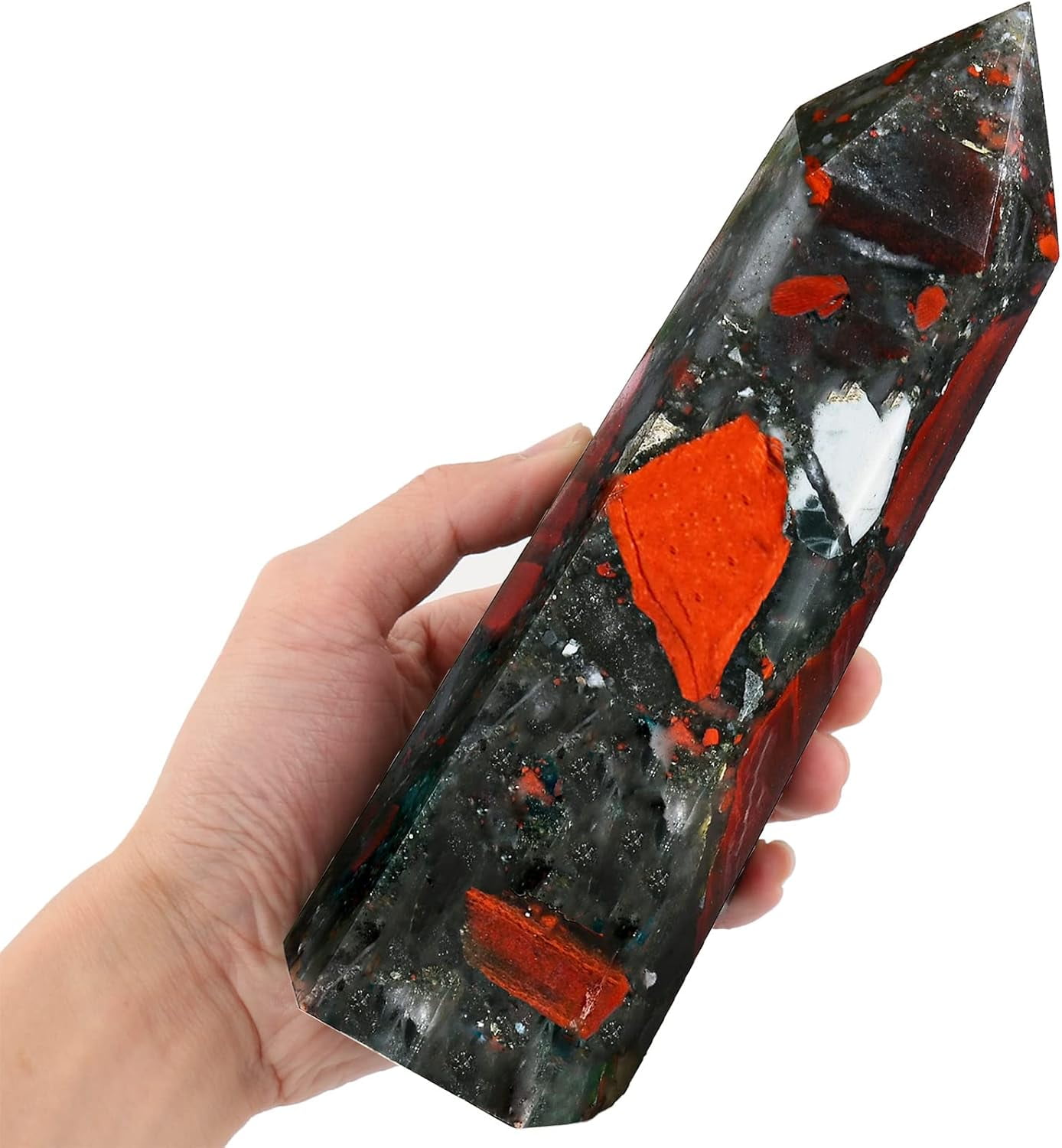Large Crystal Towers Africa Blood Stone 6 Faceted Quartz Point Obelisk ...