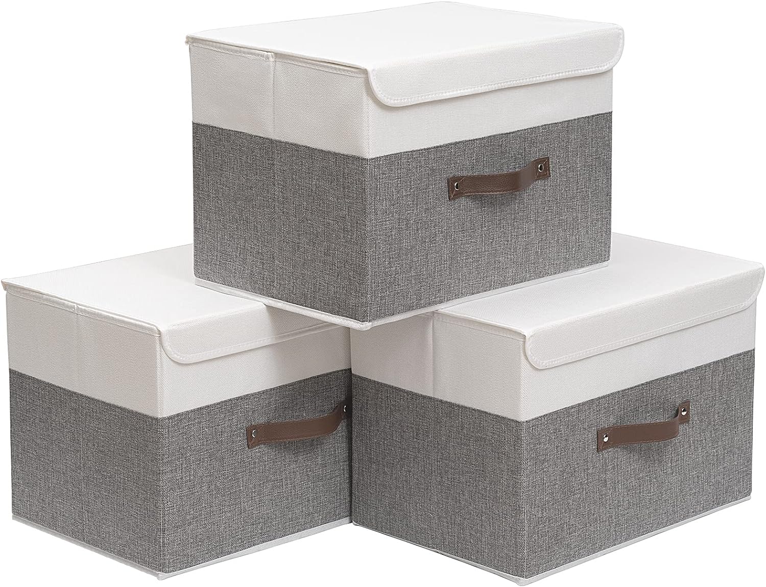 Large Cube Storage unit Boxes, Collapsible Bin with Lid, Linen Fabric ...