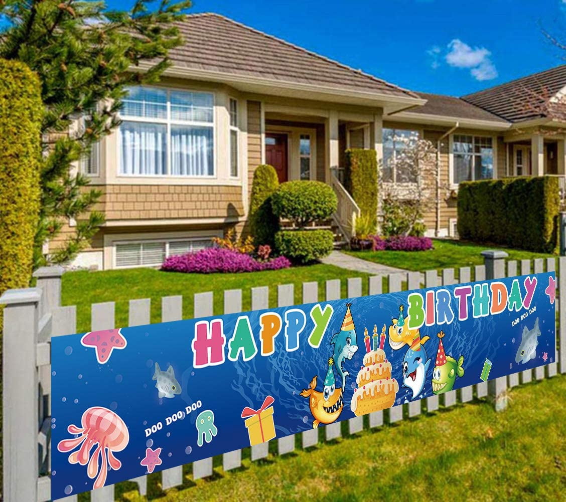 Large Cute Shark Birthday Banner, Babt Shark Birthday Banner for Kids ...