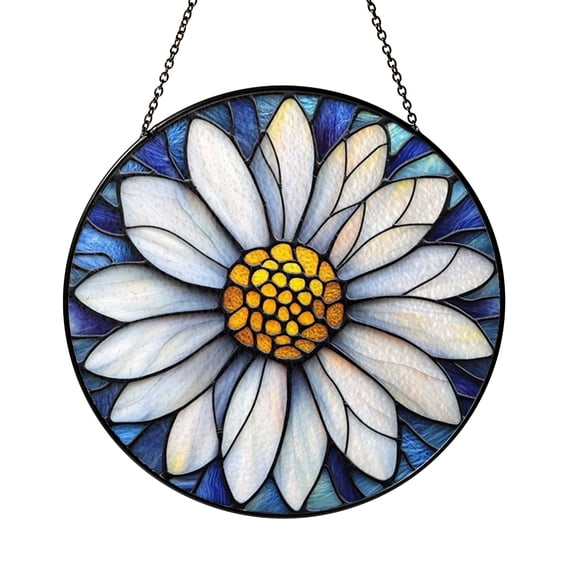 Large Daisy Floral Window Hanging Stained Glass Style Suncatcher Decor ...