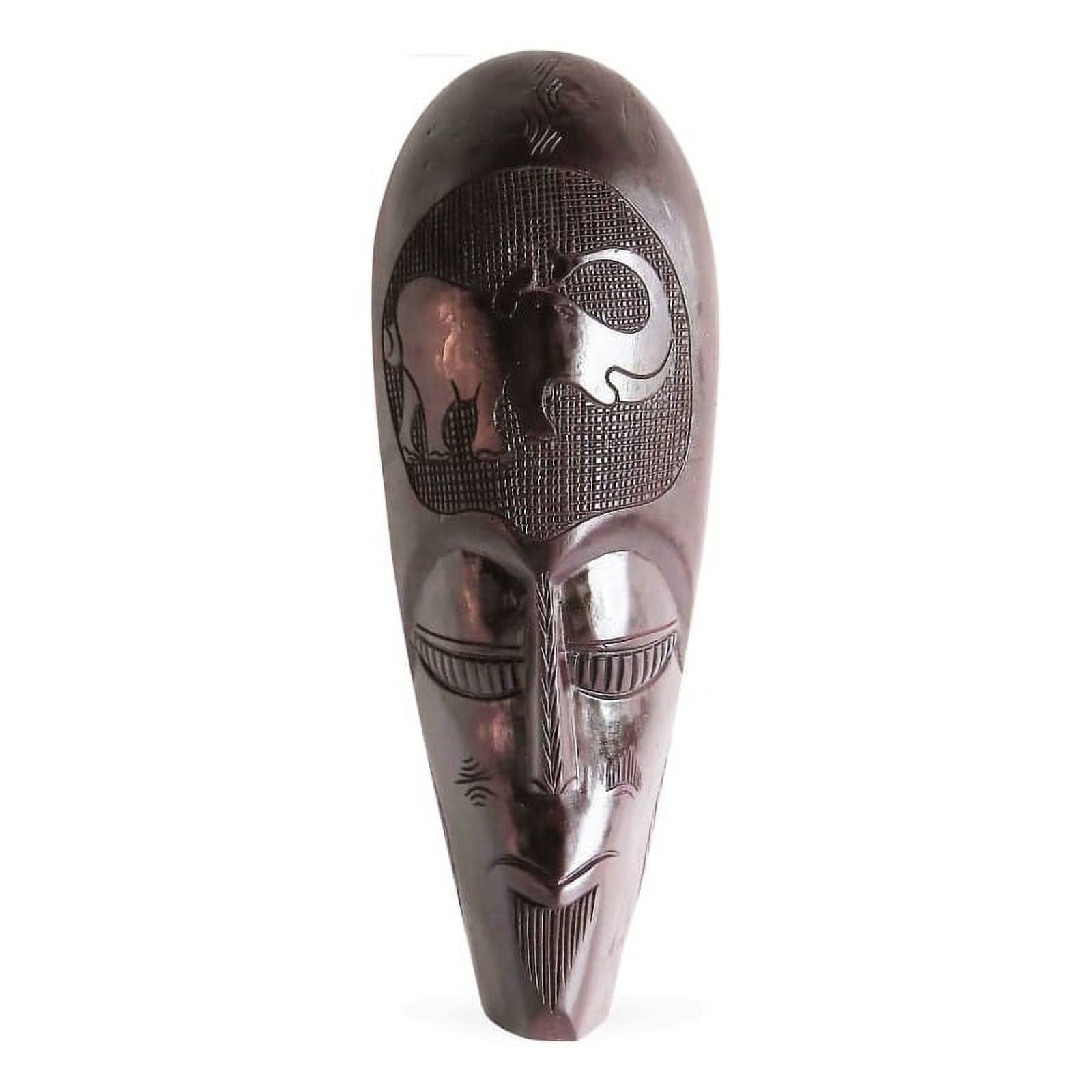 Large Dark Neem Wood Wall Art Oval Head Elephant Mask Hand Carved ...