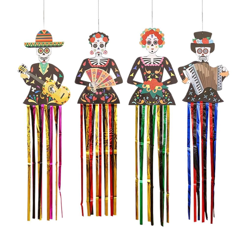 Large Day of The Dead Decorations, 3.7ft Hanging Sugar Skull Decor with ...
