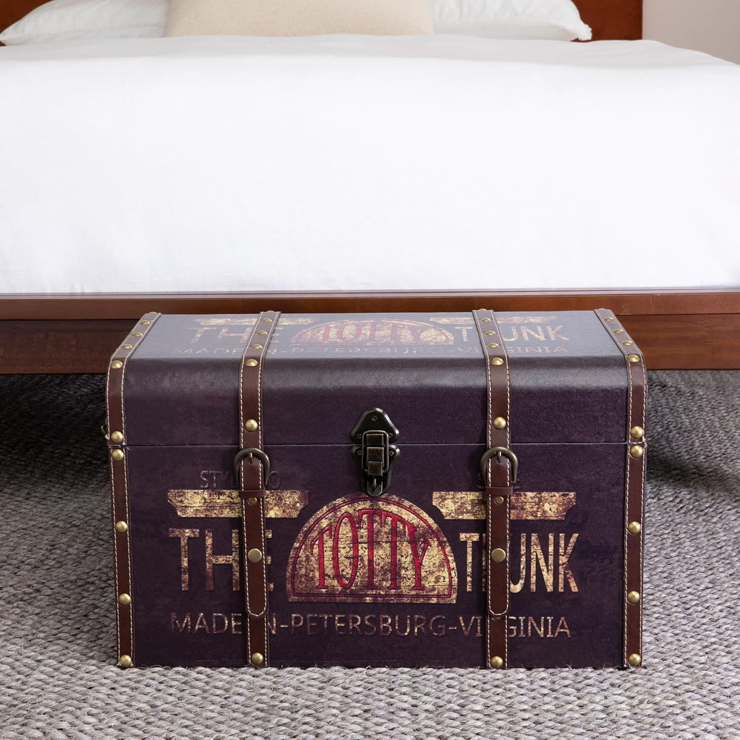 Large Decorative Trunk, Vintage Decoupage, Metal Accents with Leather ...
