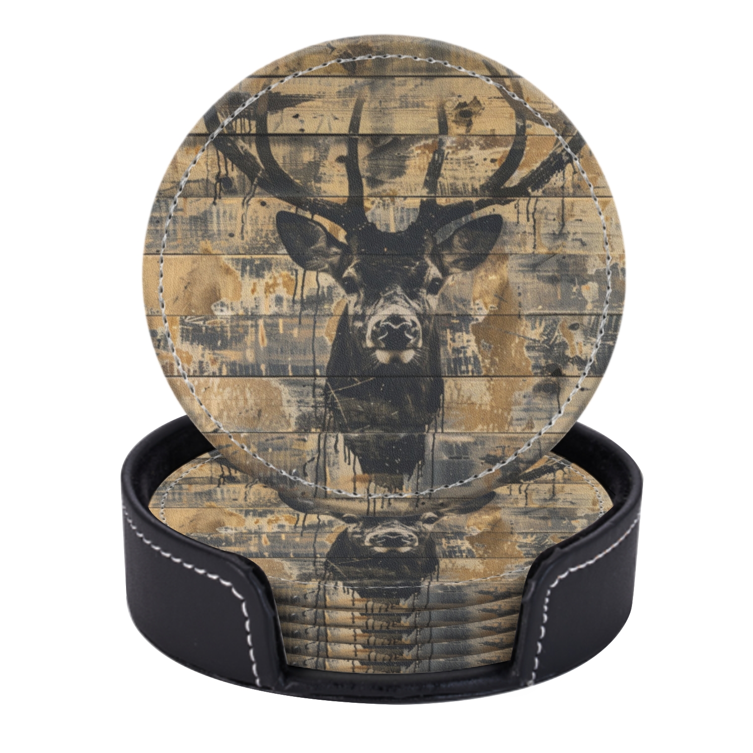 PU Leather Coasters for Drinks Bar Beer,Set of 6 with Holder,Round ...