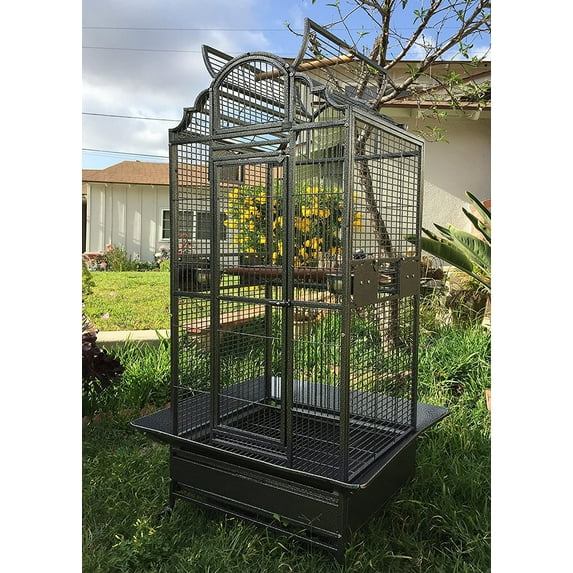 Deluxe Large Wrought Iron Bird Cage with Stainless Steel Feeder ...