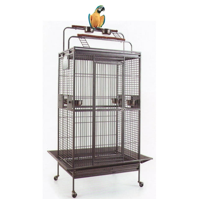 Large Deluxe Wrought Iron Parrot Bird Play Top Double Metal Walk ...