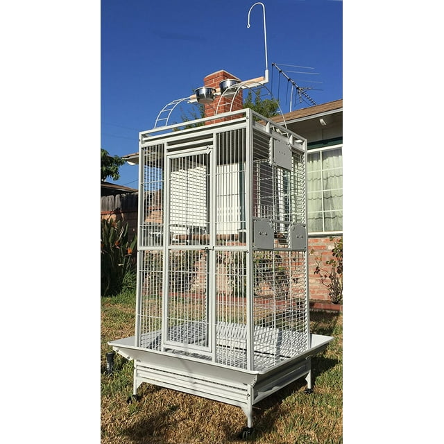 Large Deluxe and Durable Wrought Iron Bird Parrot Rolling Cage Double ...