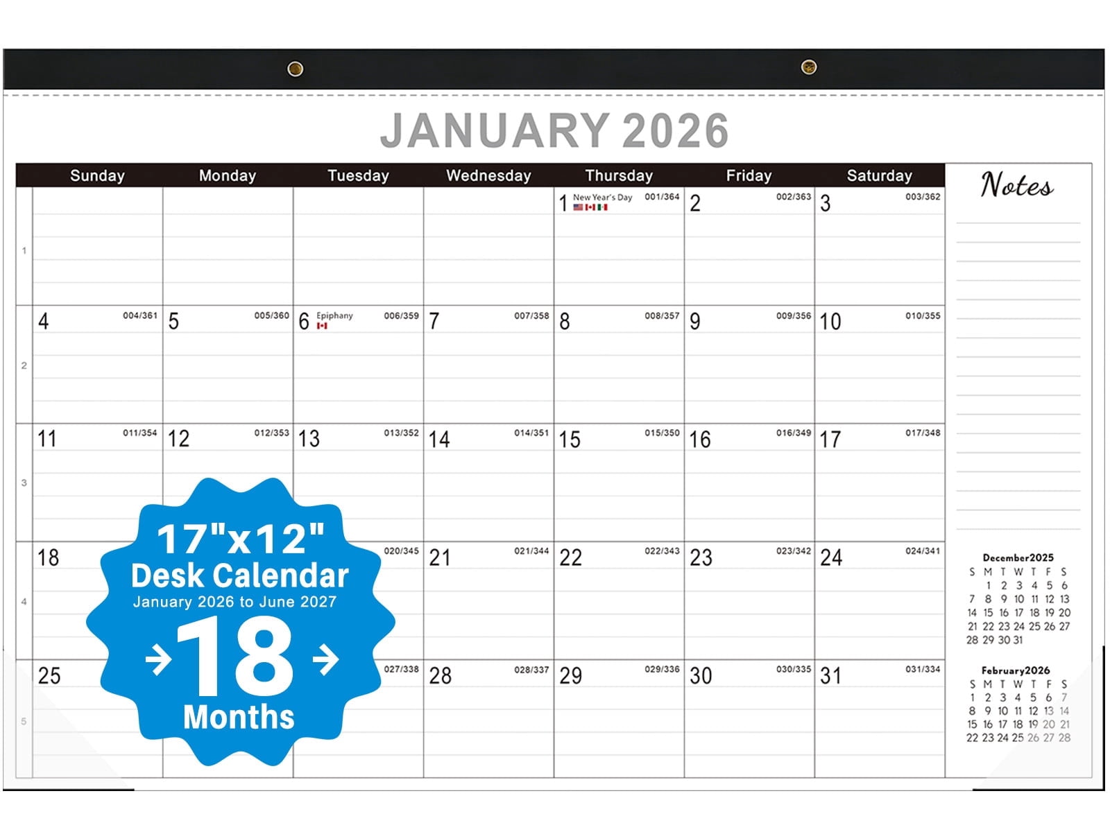 Large Desk Calendar 2025-2026, 18 Months Jan 2025 - Jun 2026, 17" x 12 ...