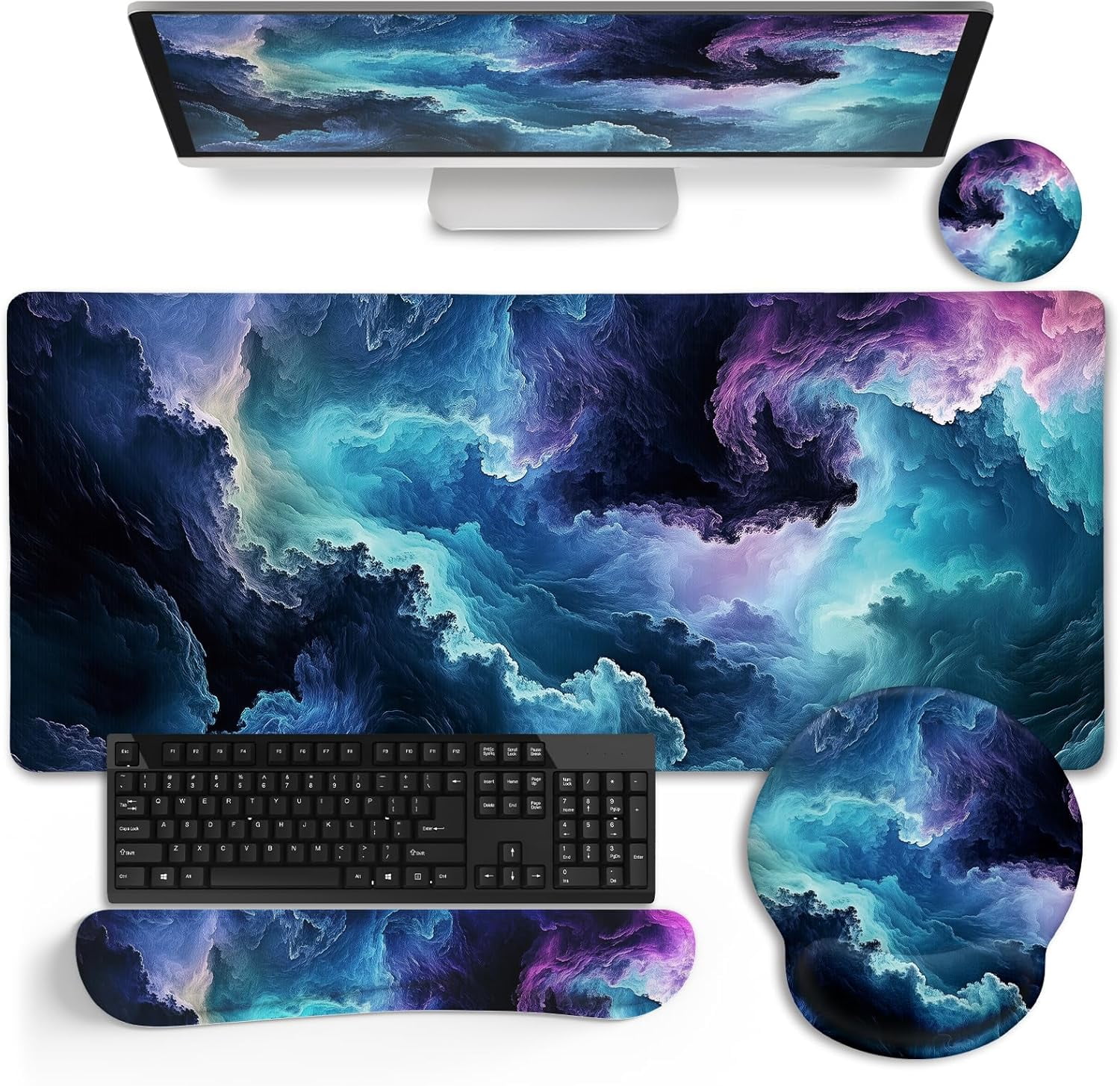 Large Desk Mat Set for Galaxy Mouse Pad, Ergonomic Gaming Mouse Pad ...