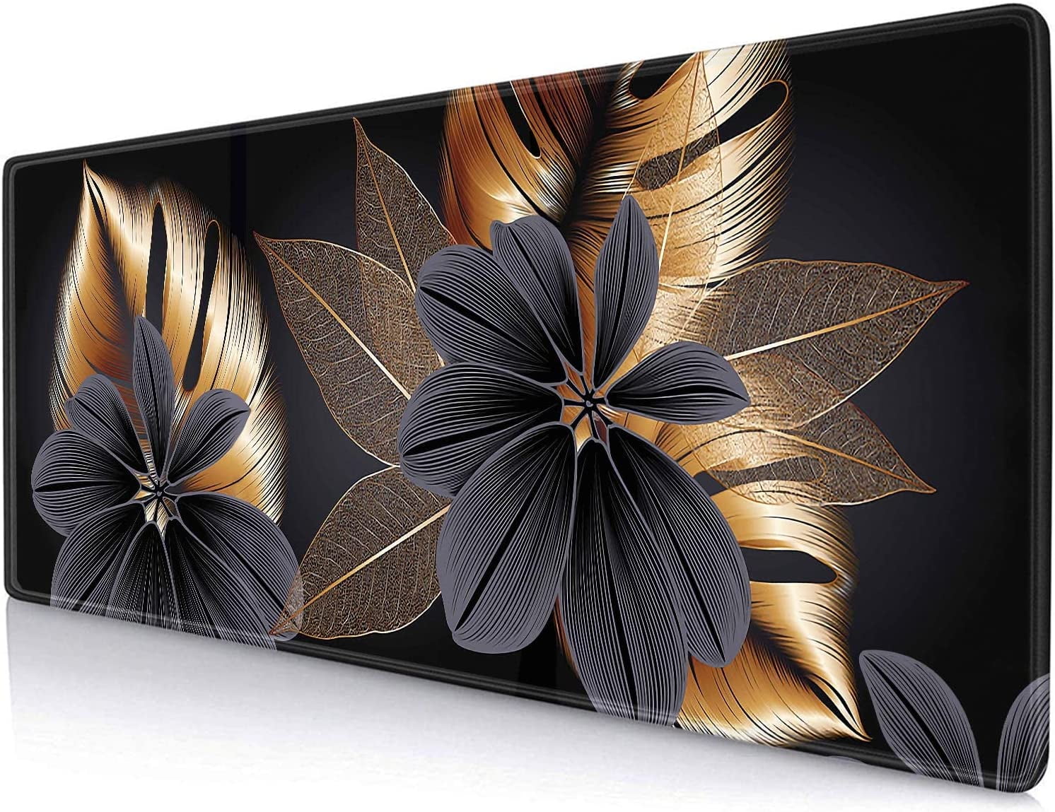 Large Desk Pad, Vintage Luxury Floral Mouse Pad, Golden Monstera Leaves ...