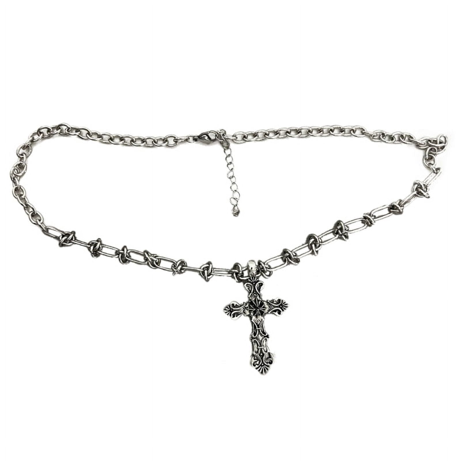 Large Detailed Cross Pendant Necklace Silver Color Tone Gothic Punk ...