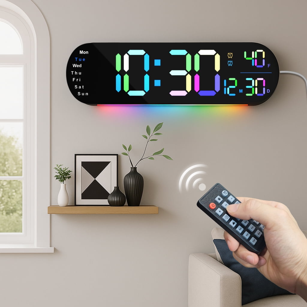 Large Digital Wall Clock with Dual Alarms and 10-Level Automatic ...