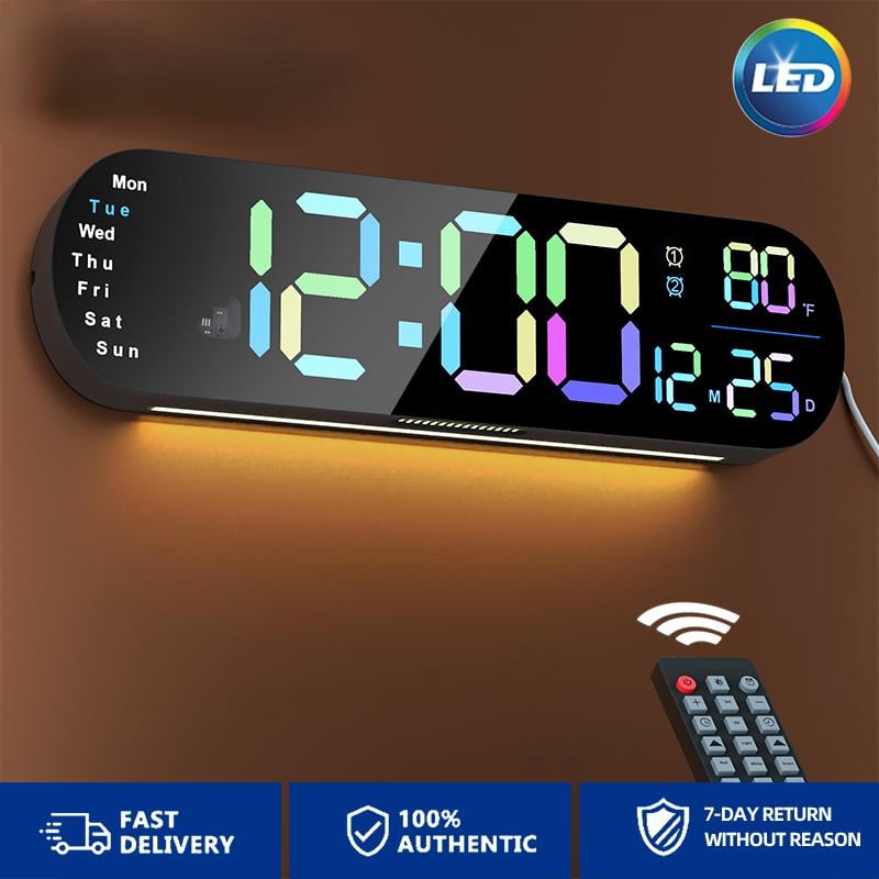 Large Digital Wall Clock with Remote, 13.7“ Large Display LED Alarm ...