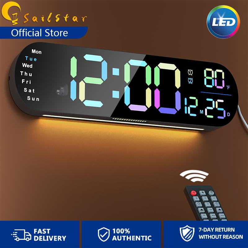 Large Digital Wall Clock with Remote, 13.7“ Large Display LED Alarm ...