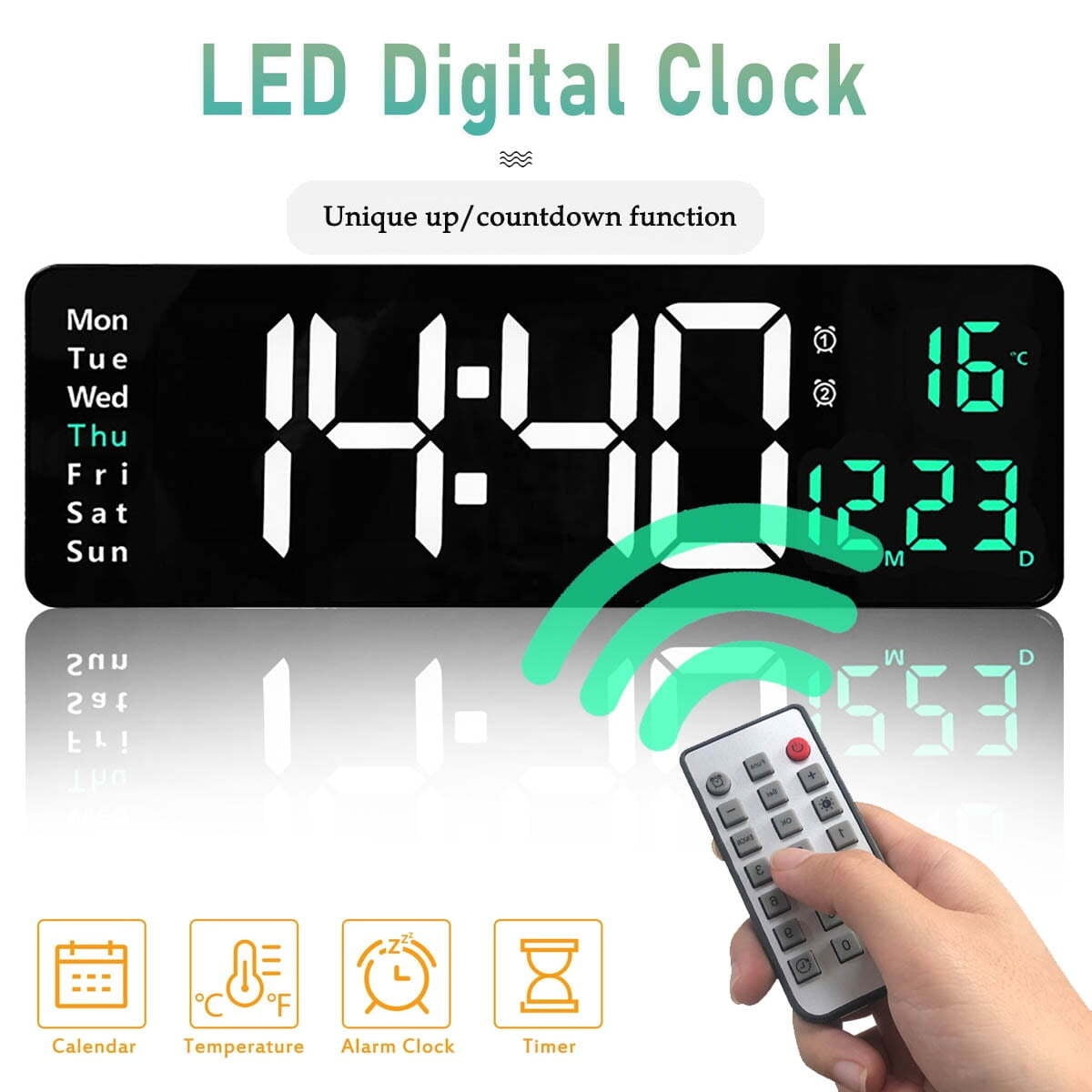 Large Digital Wall Clock with Remote Control, 16 Inch LED Display Count Up & Down Timer ...