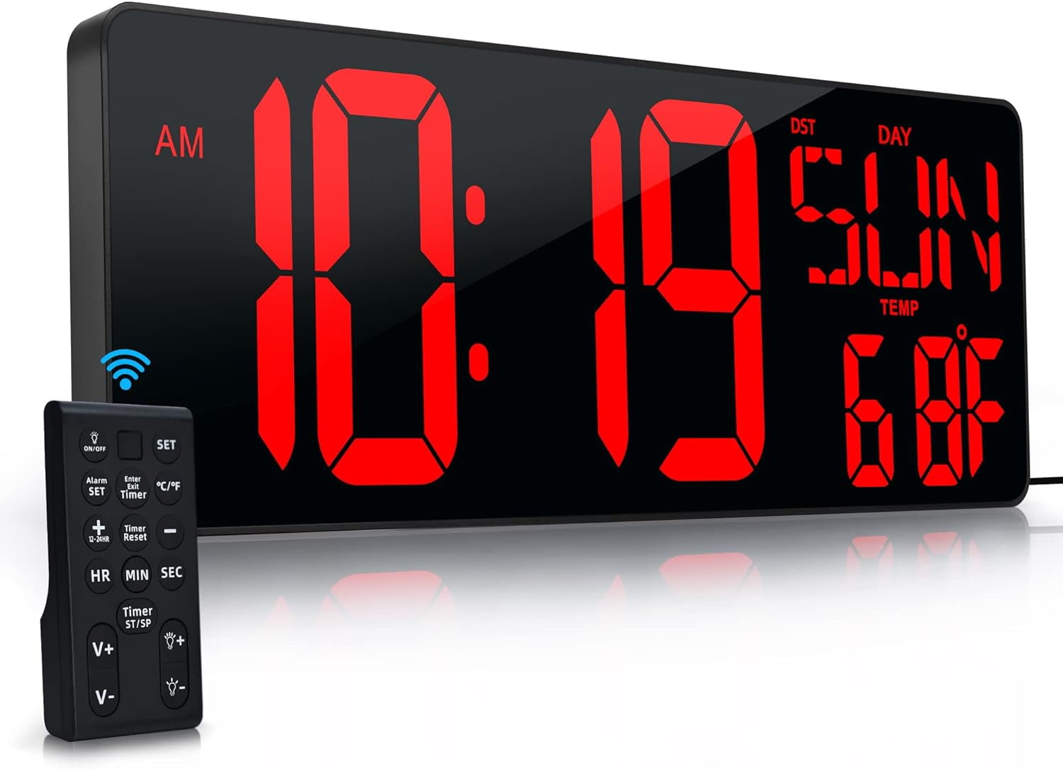 Large Digital Wall Clock with Remote Control 17.2" LED Large Display ...