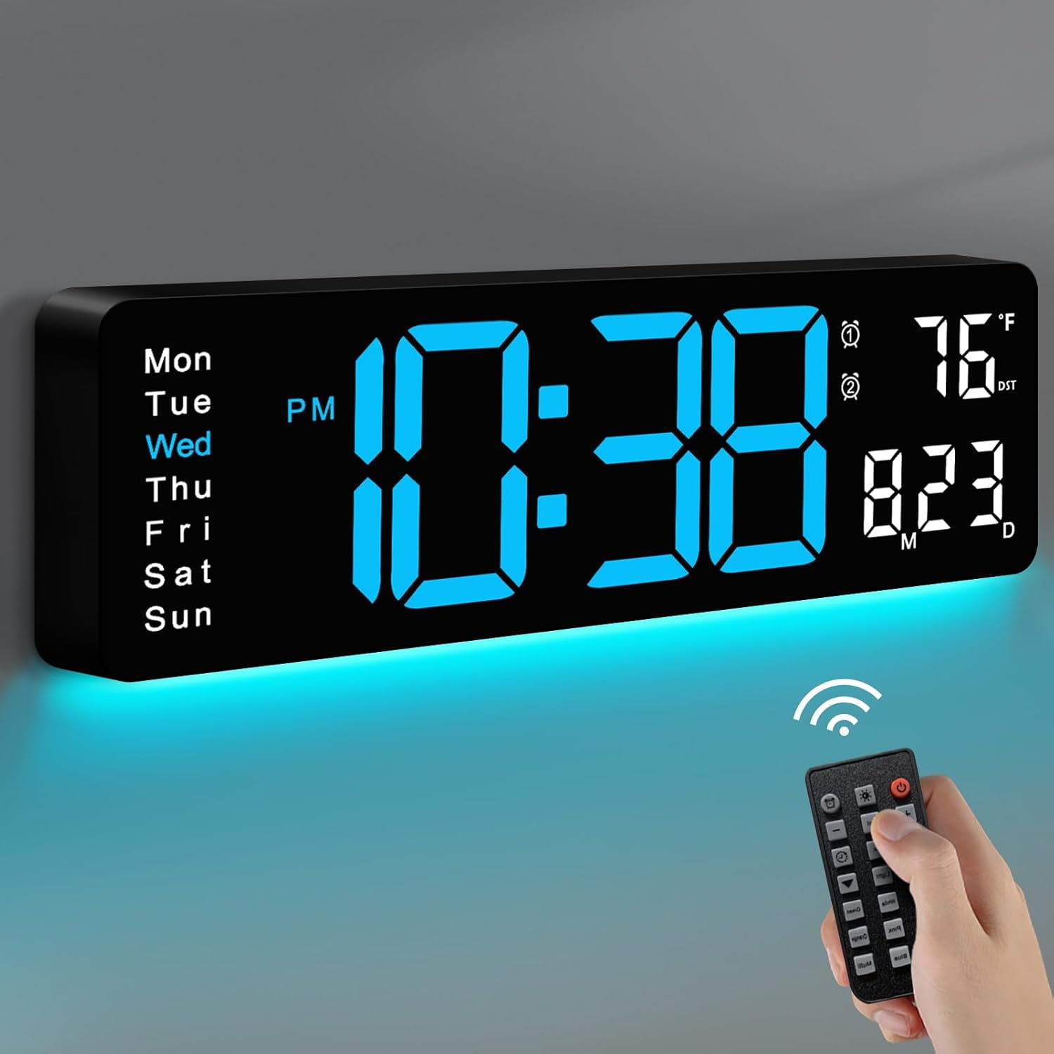 Large Digital Wall Clock with Remote Control, RGB Atmosphere Lights ...