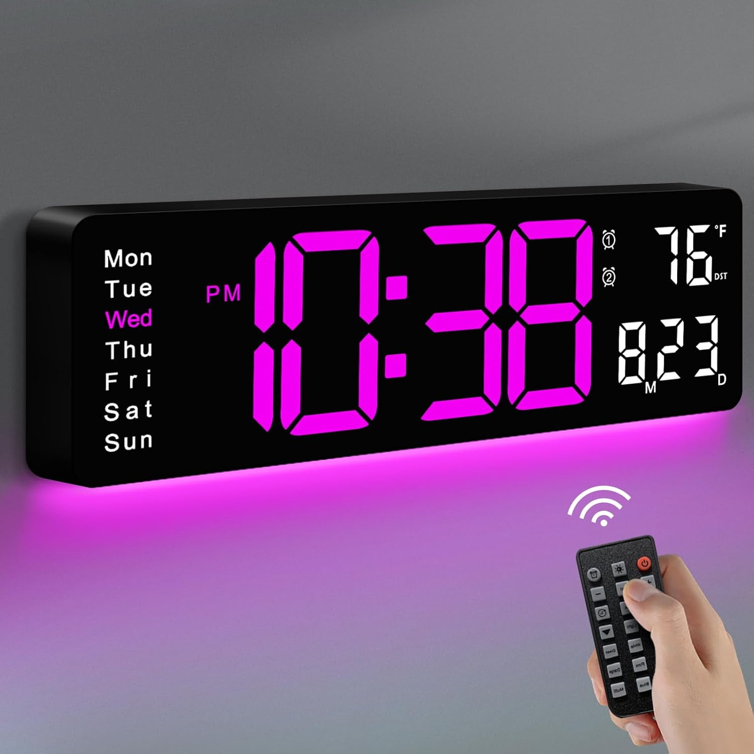 Large Digital Wall Clock with Remote Control, RGB Atmosphere Lights ...