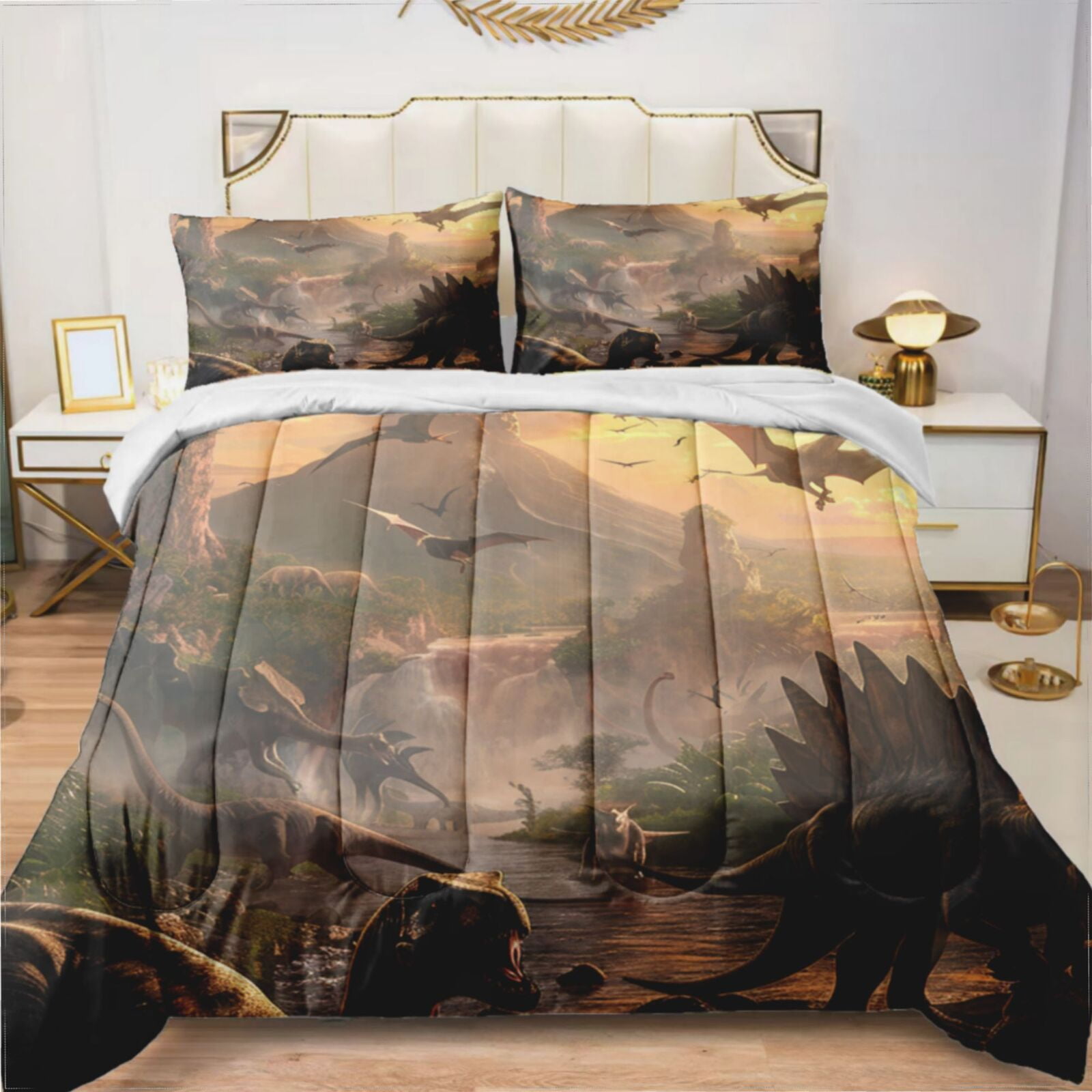 Large Dinosaurs And A River With A Volcano (183) Comforter Set With 2 ...