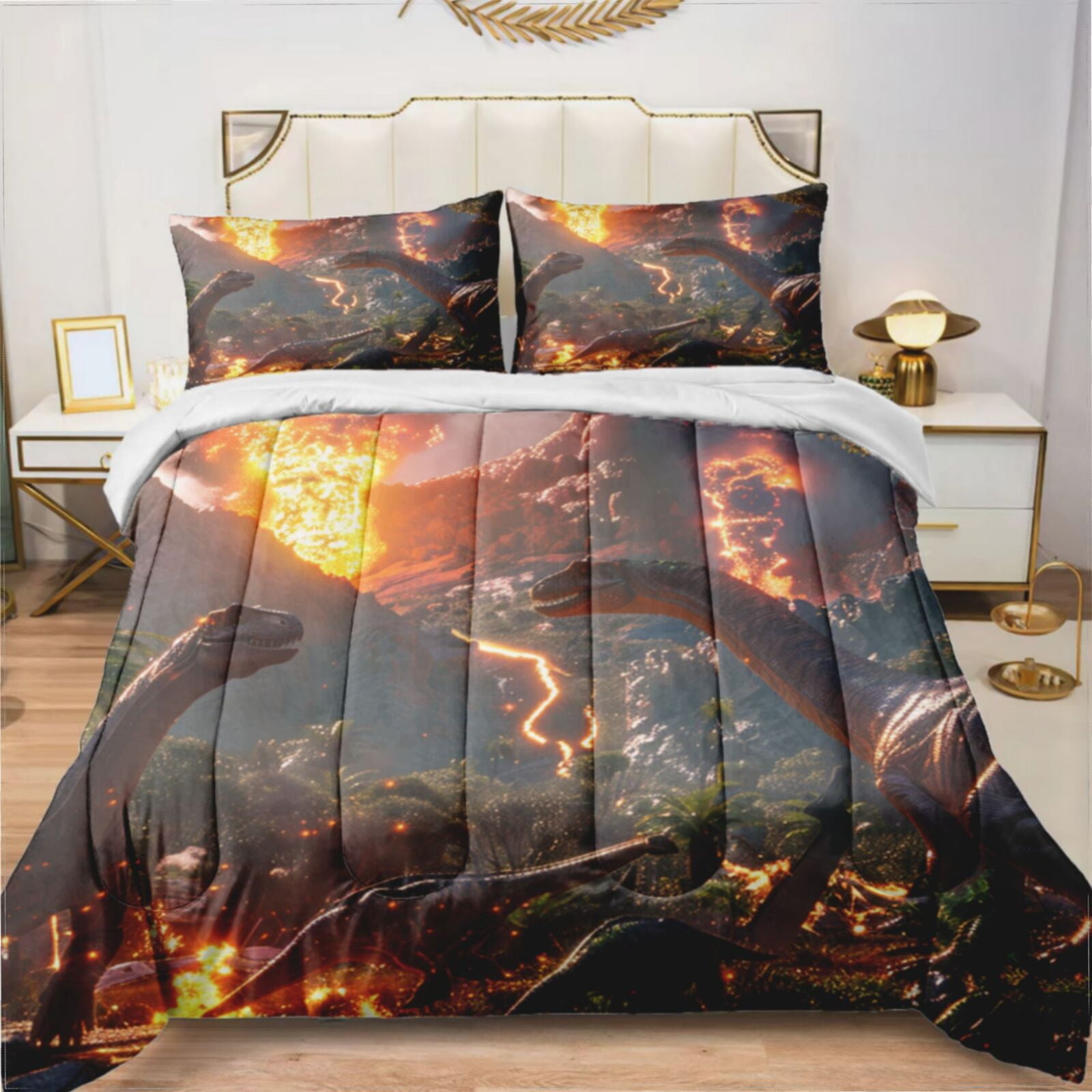 Large Dinosaurs And A River With A Volcano (185) Comforter Set With 2 ...