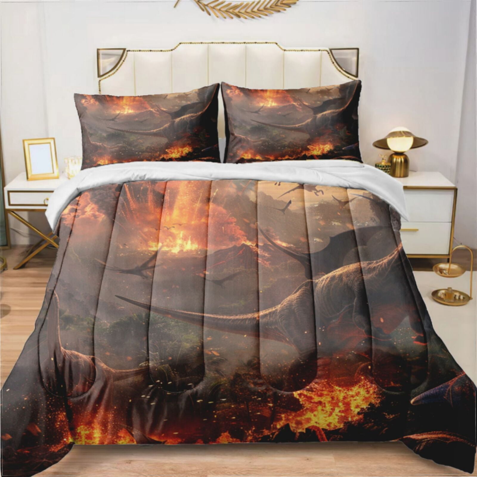 Large Dinosaurs And A River With A Volcano (201) Comforter Set With 2 ...