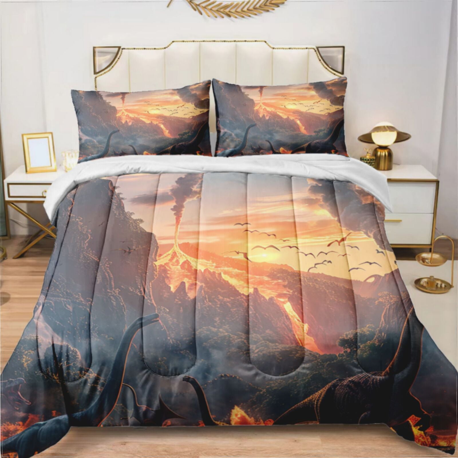 Large Dinosaurs And A River With A Volcano (21) Comforter Set With 2 ...