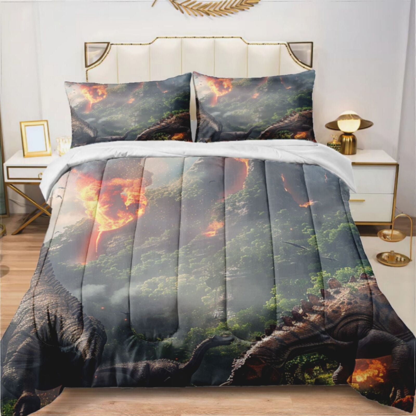 Large Dinosaurs And A River With A Volcano (215) Comforter Set With 2 ...