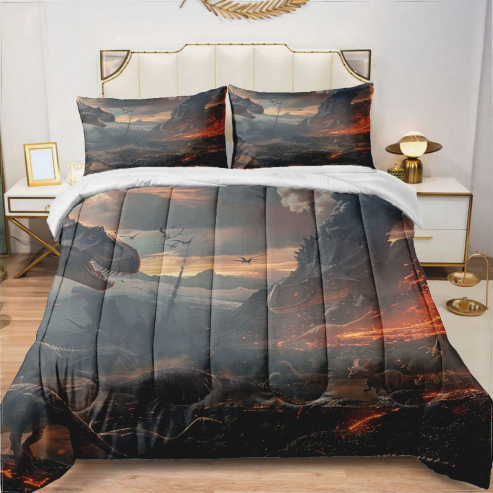 Large Dinosaurs And A River With A Volcano (225) Comforter Sets For ...