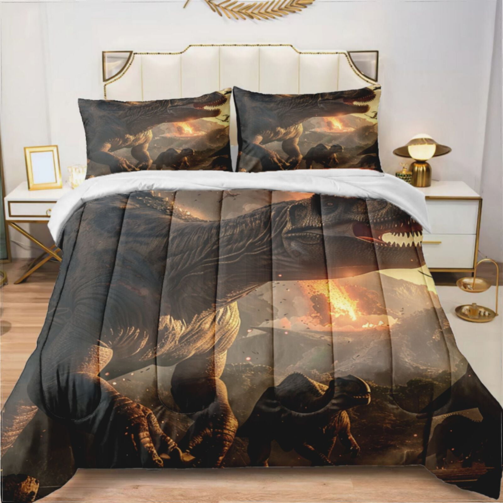 Large Dinosaurs And A River With A Volcano (230) Comforter Set With 2 ...