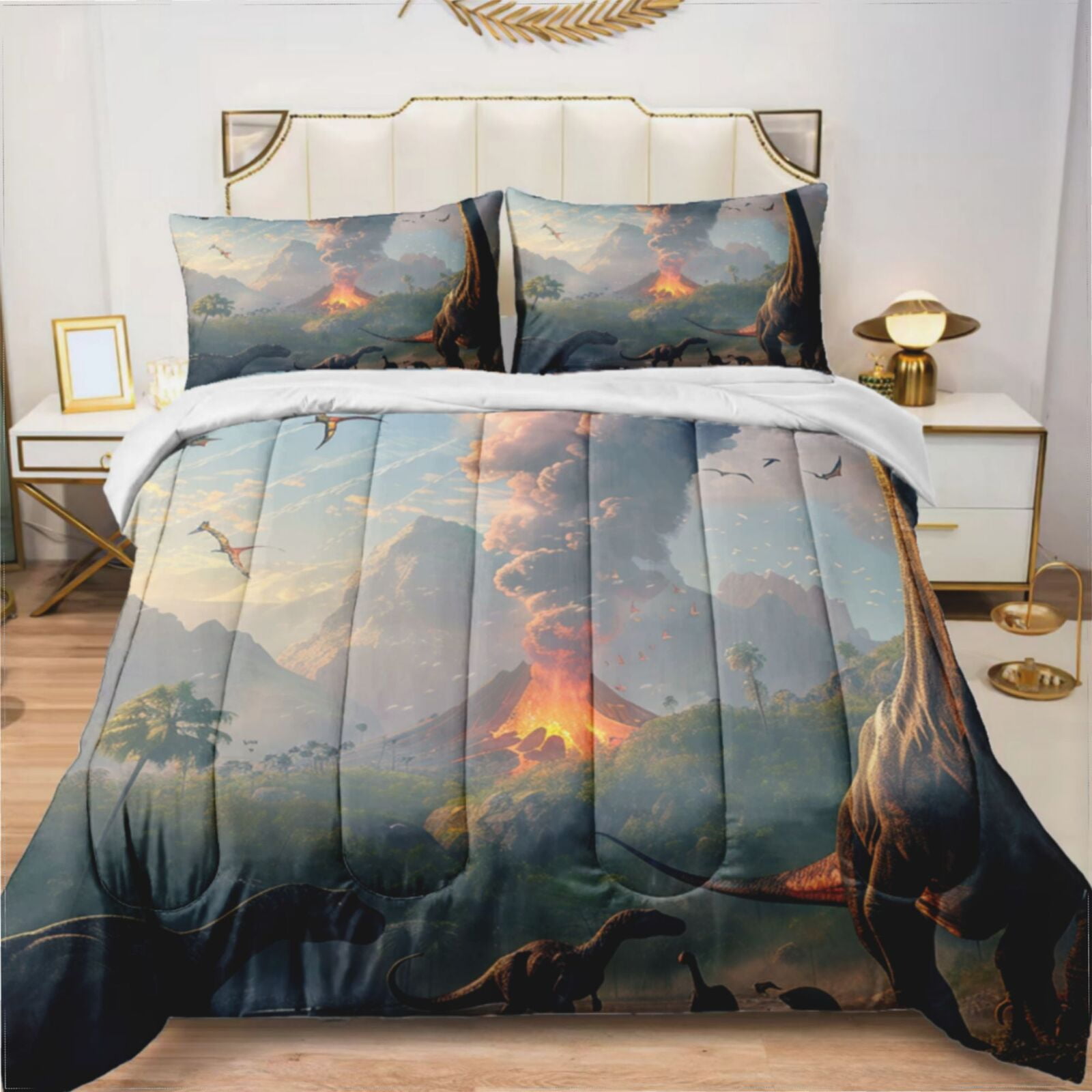 Large Dinosaurs And A River With A Volcano (250) Comforter Sets For ...